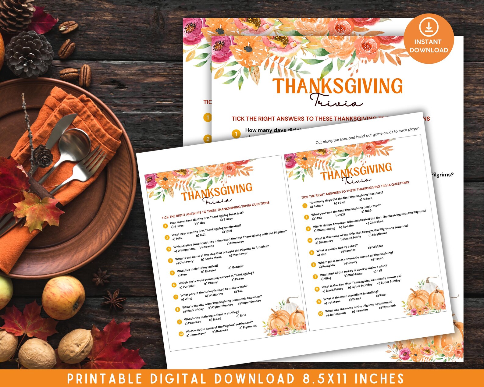 Thanksgiving Trivia Party Game, Fall Trivia Game, Friendsgiving Family ...