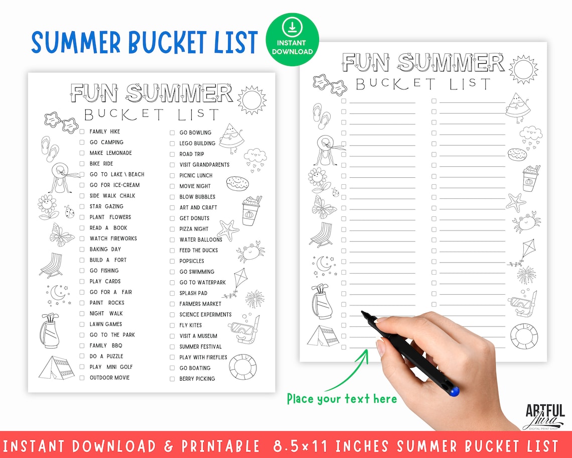 Summer Bucket List Printable, Family Bucket List, Summer Coloring ...