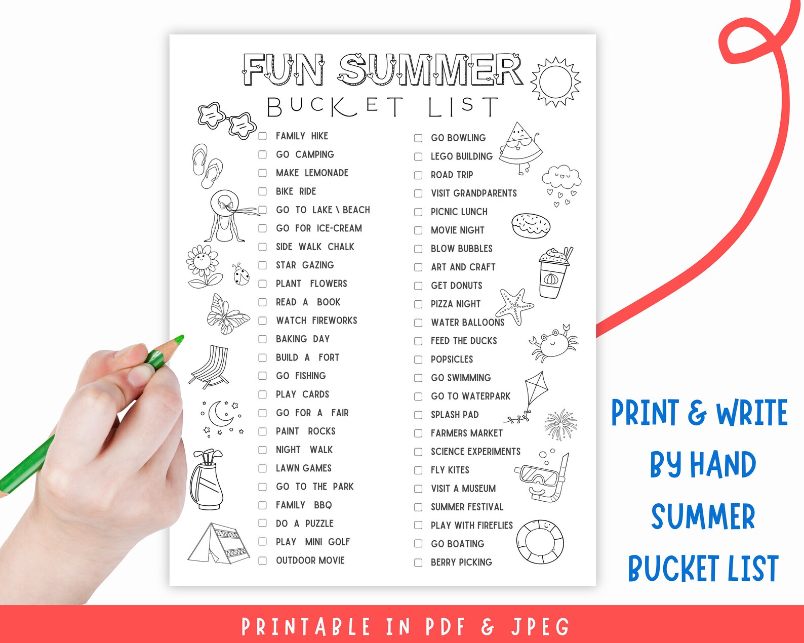 Summer Bucket List Printable, Family Bucket List, Summer Coloring ...
