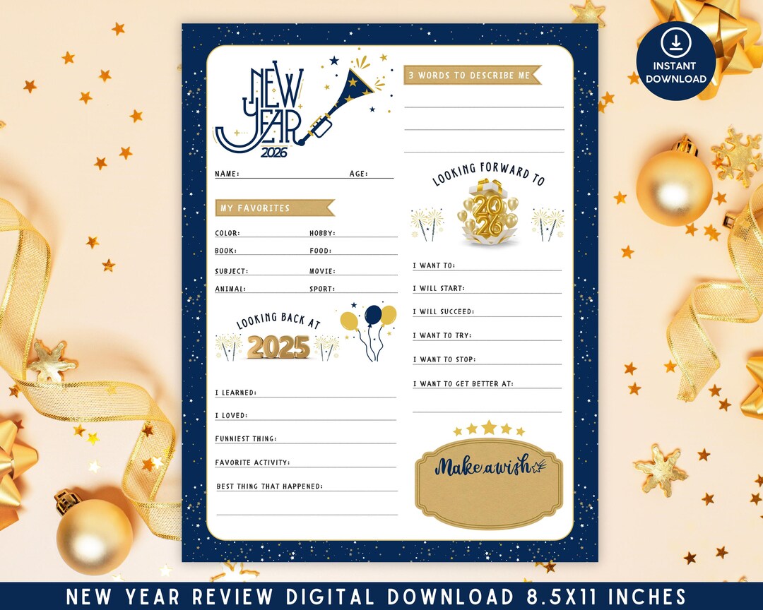 2026 New Years Resolution for Kids, Printable Goals Worksheet, Fun ...
