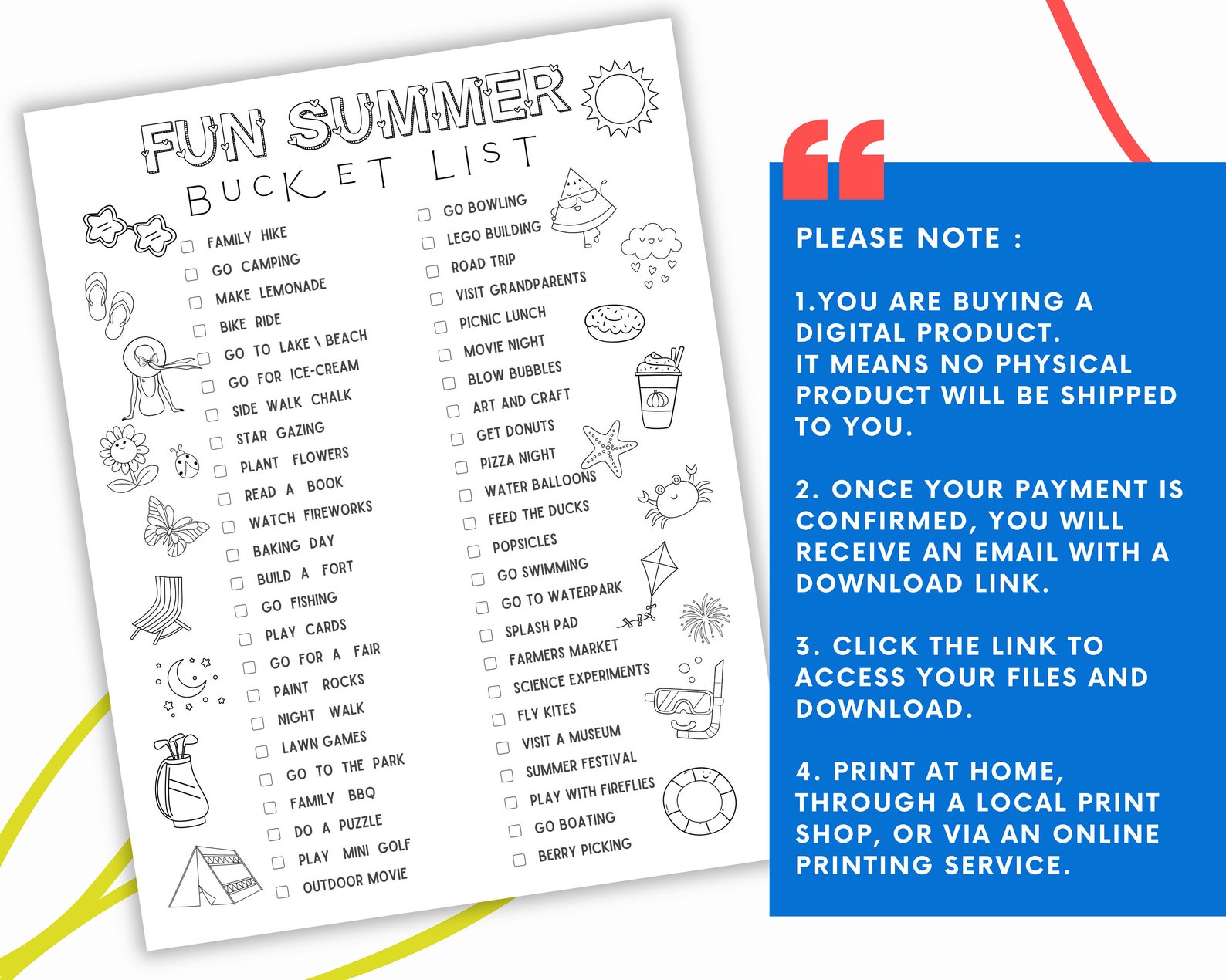 Summer Bucket List Printable, Family Bucket List, Summer Break Bucket ...