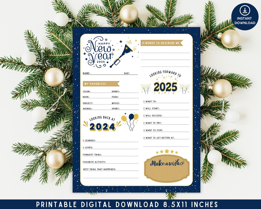 2025 New Years Resolution Printable for Kids and Adults Goal Setting ...