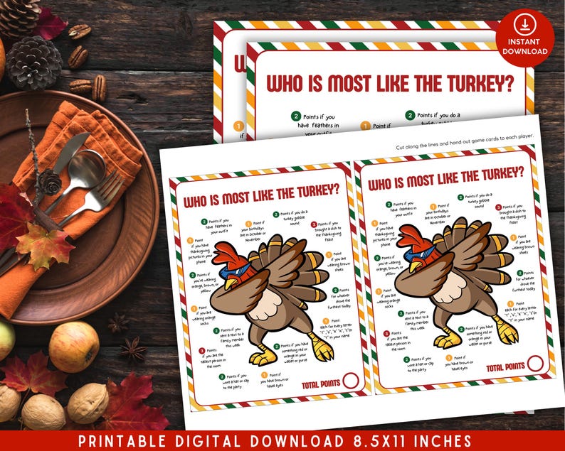 Printable Who is Most Likethe Turkey Game, Family Thanksgiving Game ...