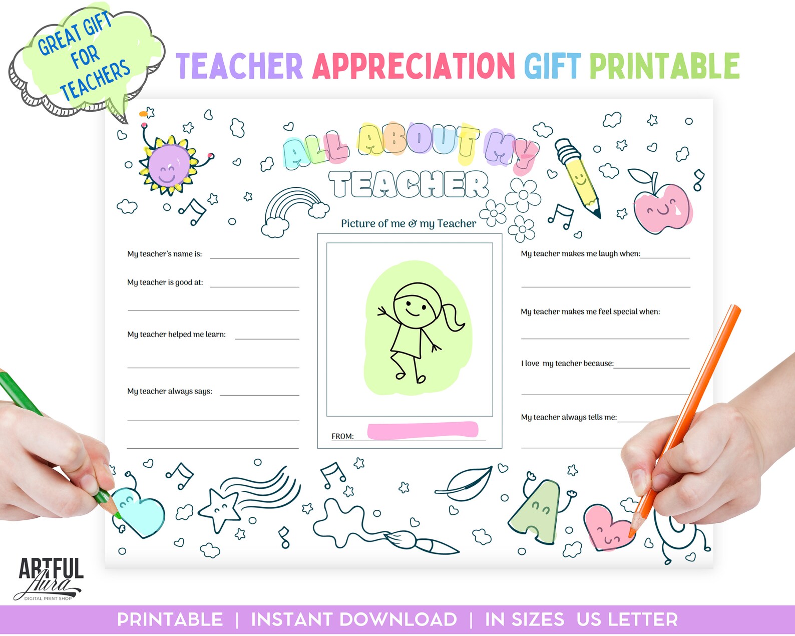 All About My Teacher Gift, Teacher Thank You Coloring Page Kids, Thank ...