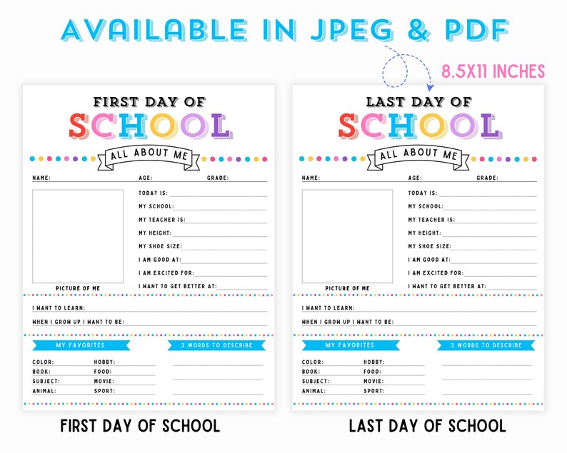 All About Me Popular Printables First Day of School Interview Back to ...