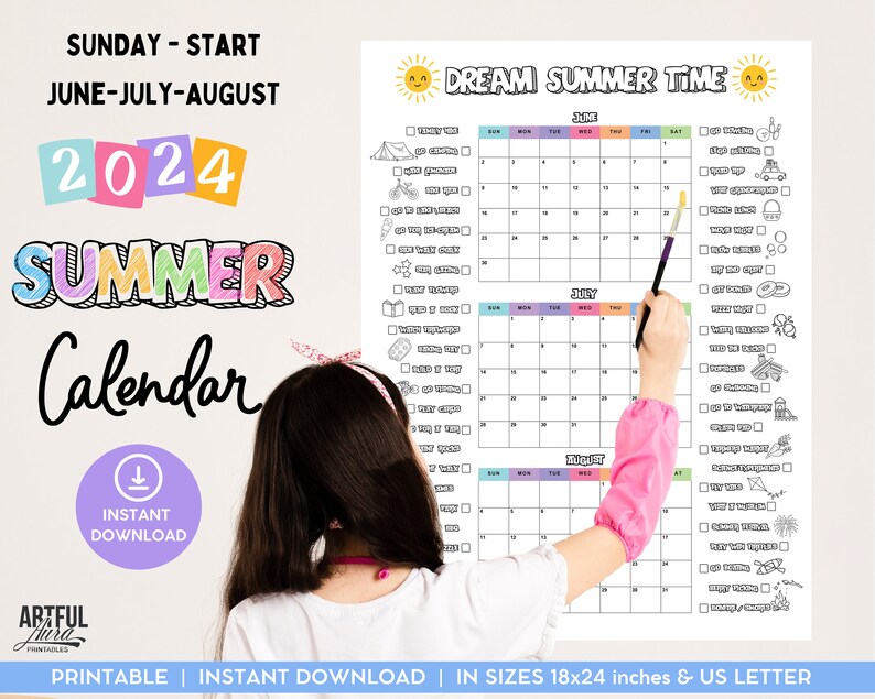 Summer Bucket List Printable, Summer Calendar, Summer Countdown, Summer ...