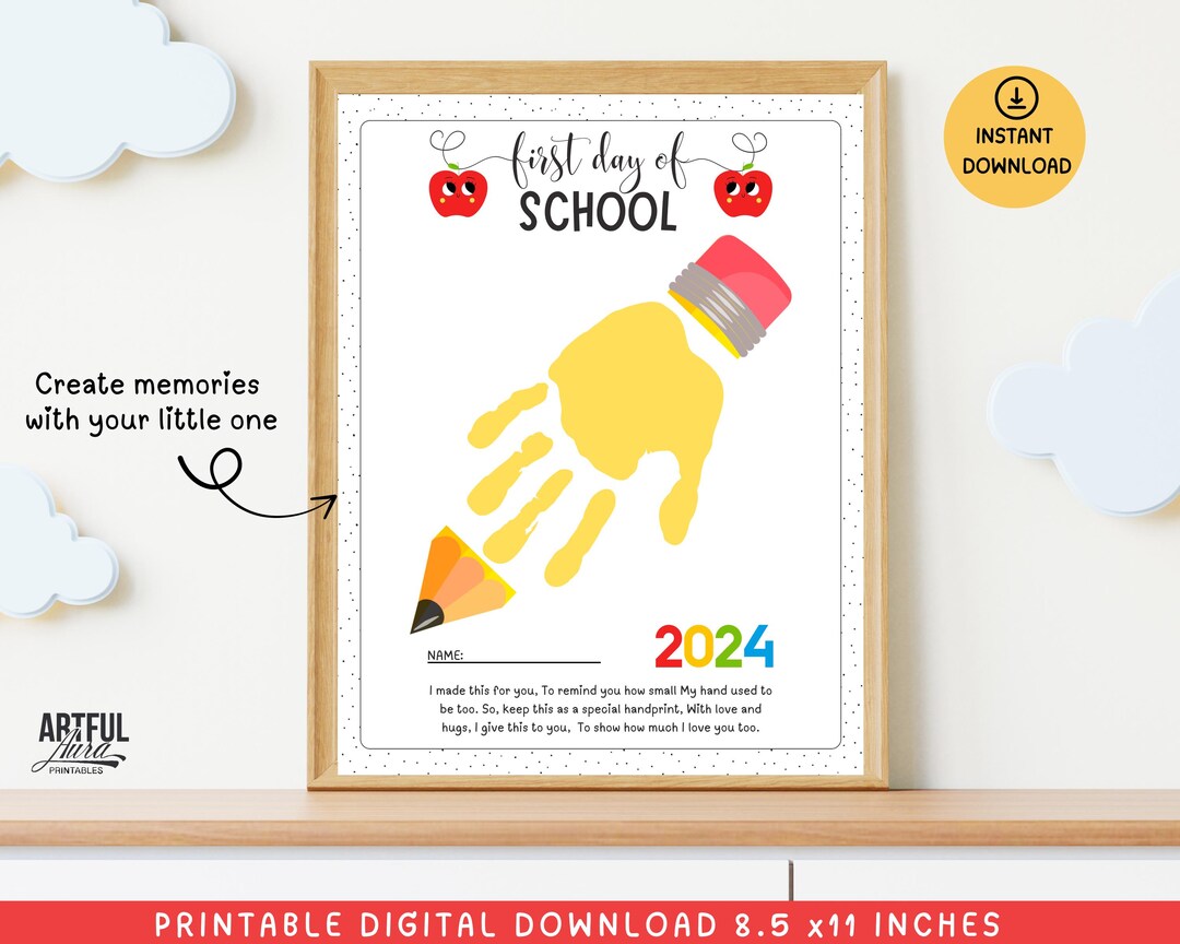 First Day of School Handprint Craft Back to School Printable Preschool ...