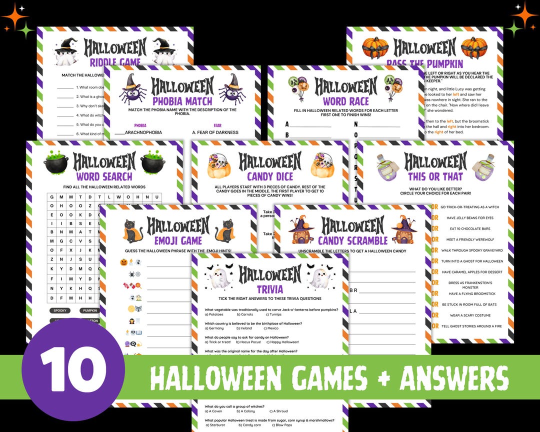 Halloween Printable 10 Game Bundle Halloween Party Games Halloween ...