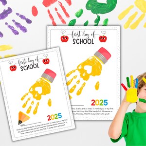 First Day of School Handprint Craft Back to School Printable Preschool ...