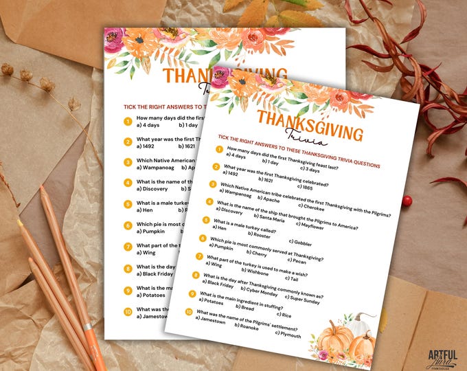 Thanksgiving Trivia Party Game, Fall Trivia Game, Friendsgiving Family ...