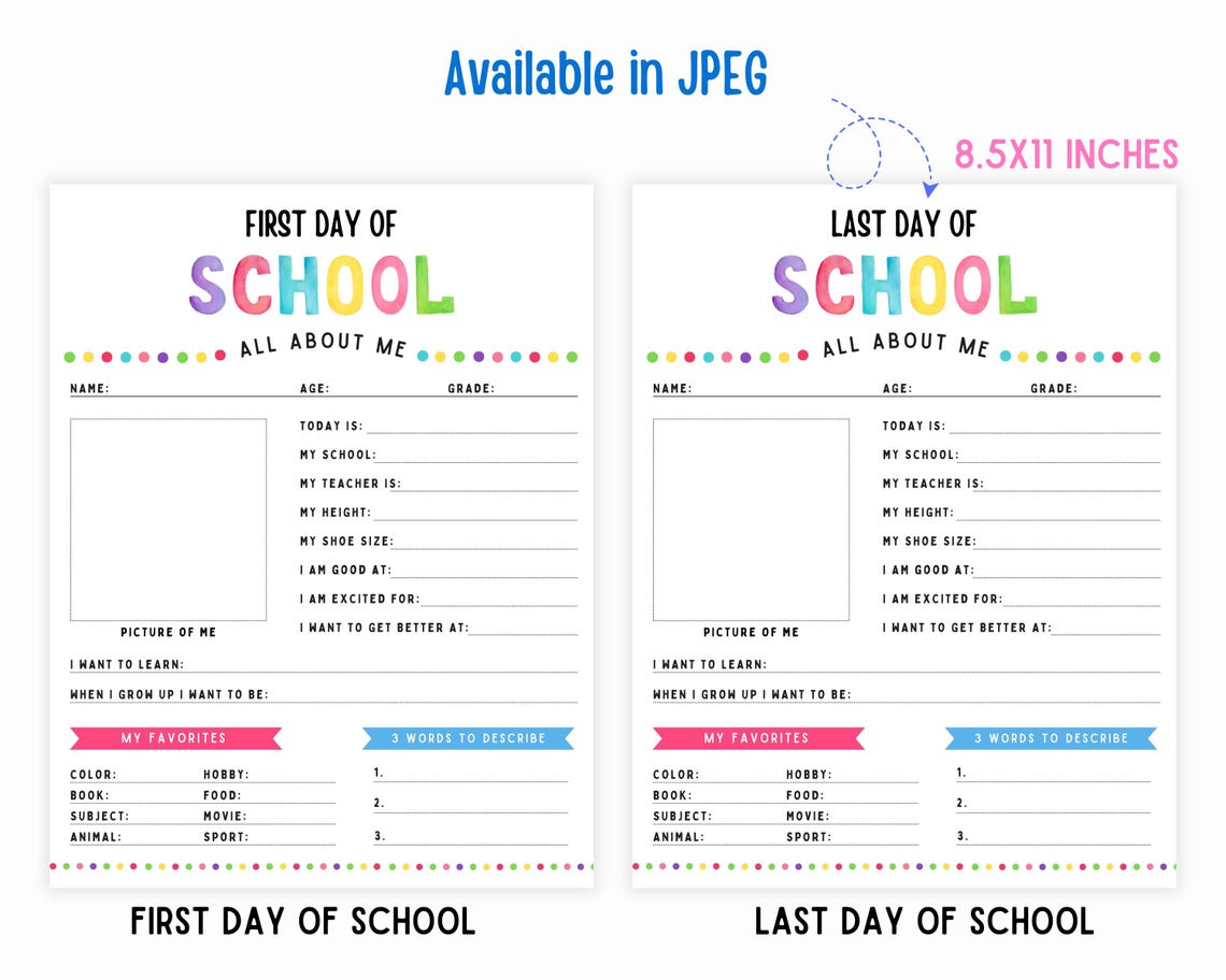 First & Last Day of School Interview Printable: Keepsake Memory ...
