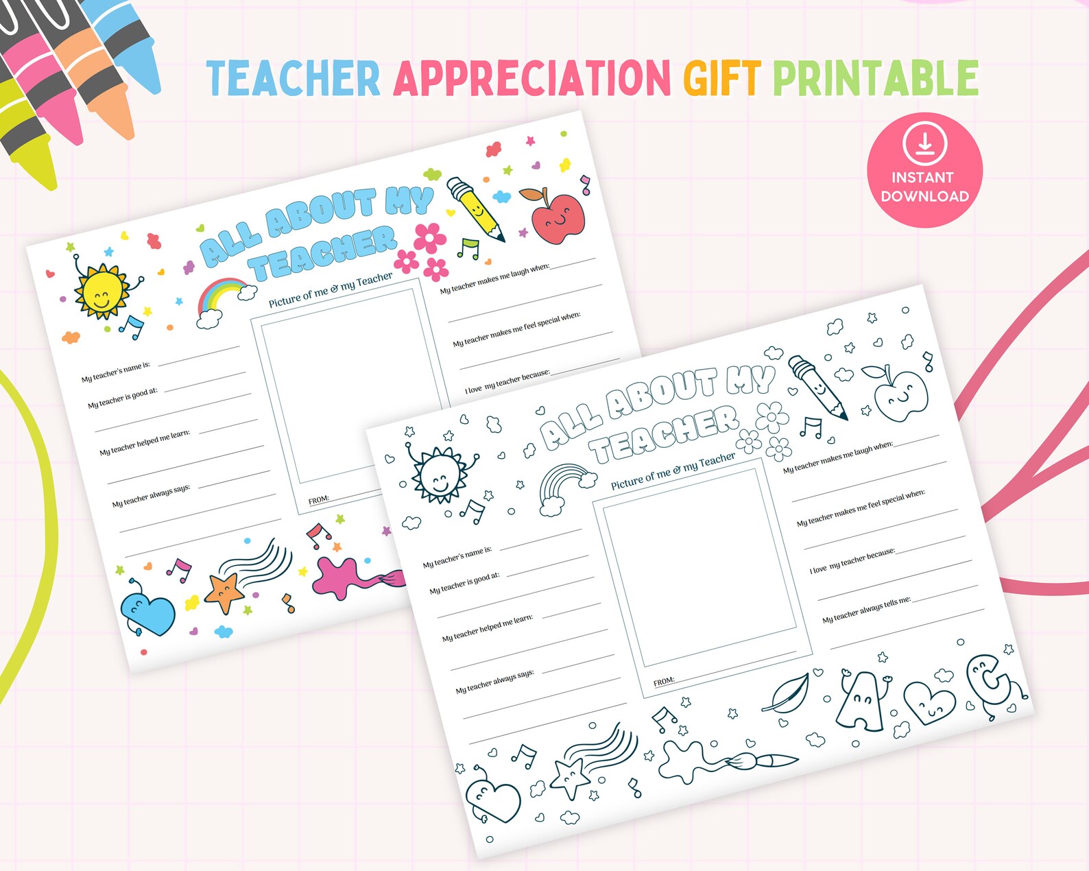 All About My Teacher Gift, Teacher Thank You Coloring Page Kids, Thank ...
