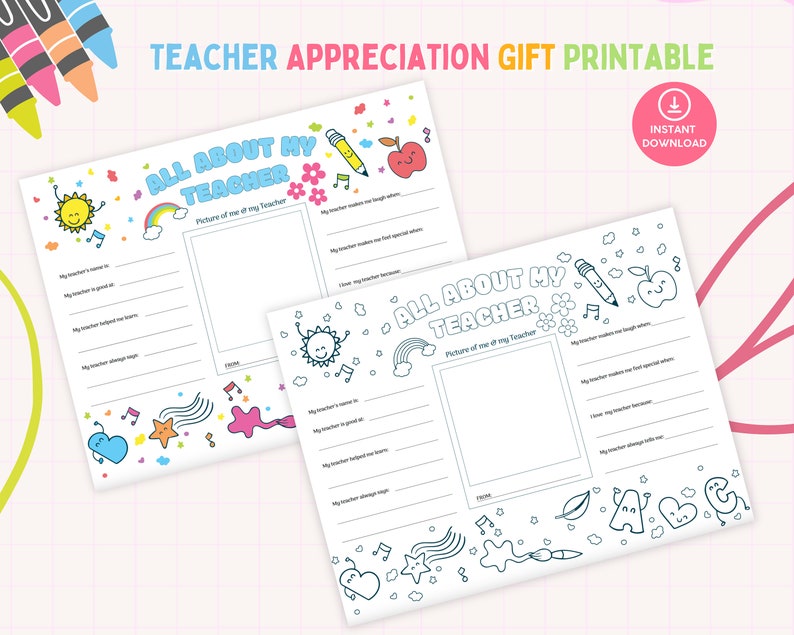 All About My Teacher Gift, Teacher Thank You Coloring Page Kids, Thank ...