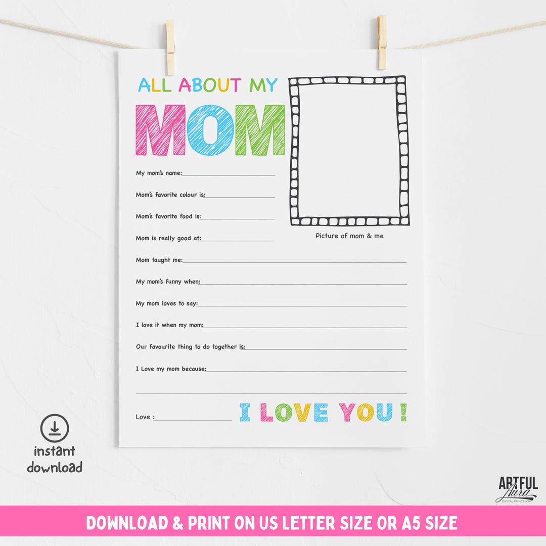 Mothers Day Questionnaire, Mothers Day Gift, Mothers Day Printable ...
