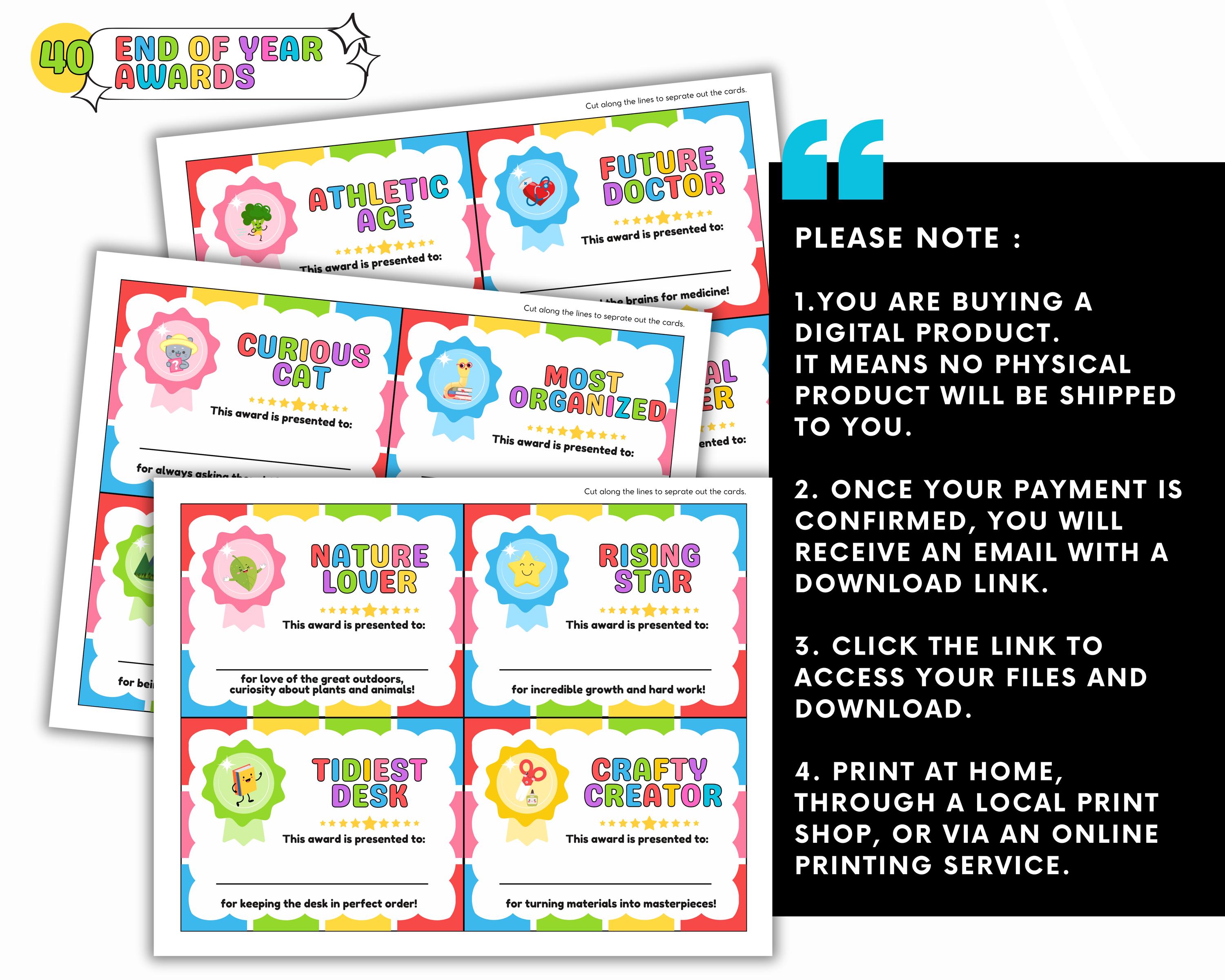 Classroom End of Year Awards, Printable Student Certificates, Printable ...