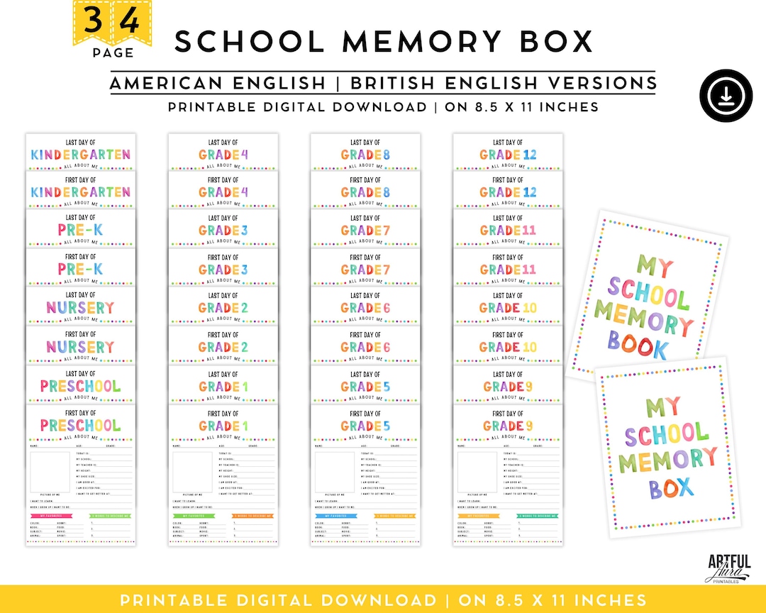 School Years Memory Box Questionnaire: Printable Keepsake Journal (PDF ...