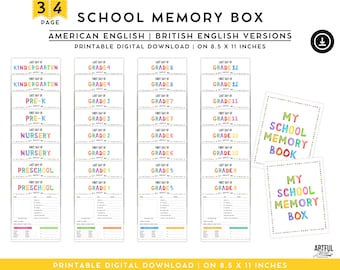 School Years Memory Box Questionnaire: Printable Keepsake Journal (PDF ...