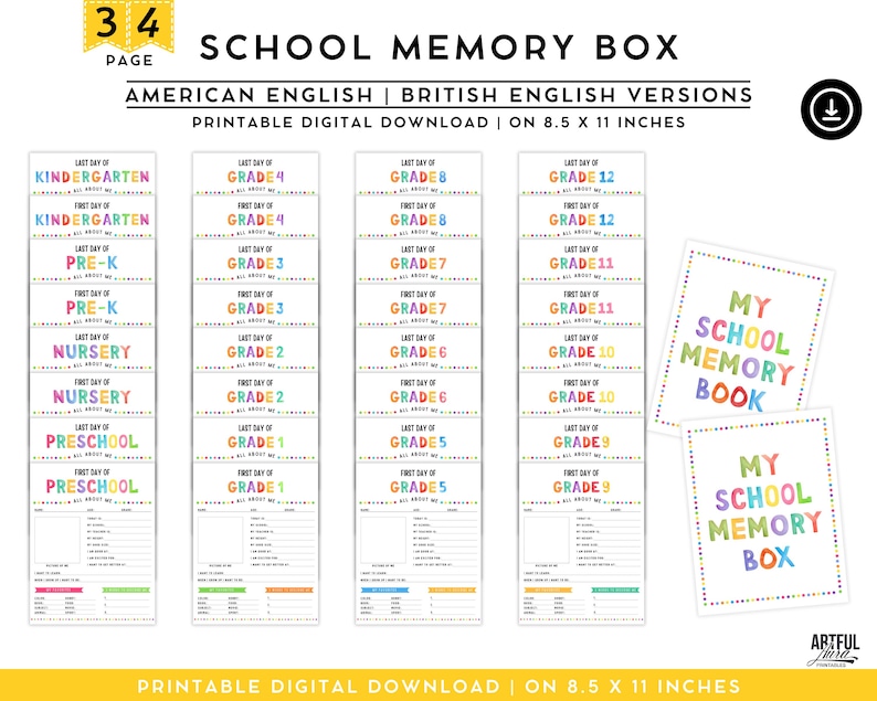 School Years Memory Box Questionnaire: Printable Keepsake Journal (PDF ...