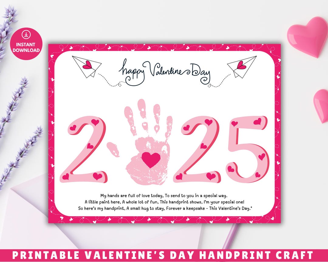 DIY Valentines Day Handprint Craft Kids Keepsake Art Fun Printable ...
