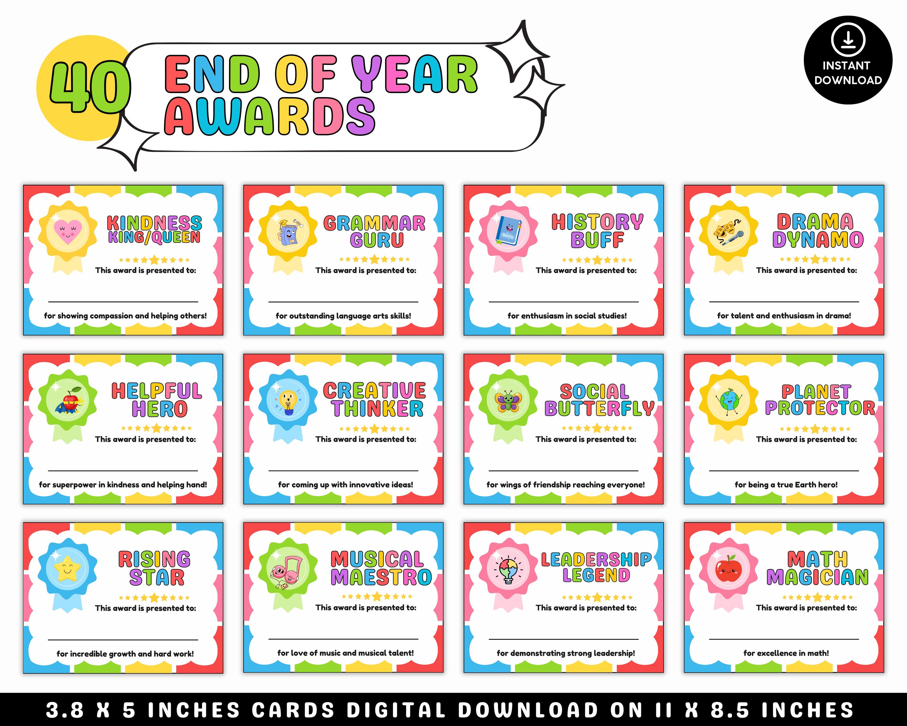 Classroom End of Year Awards, Printable Student Certificates, Printable ...