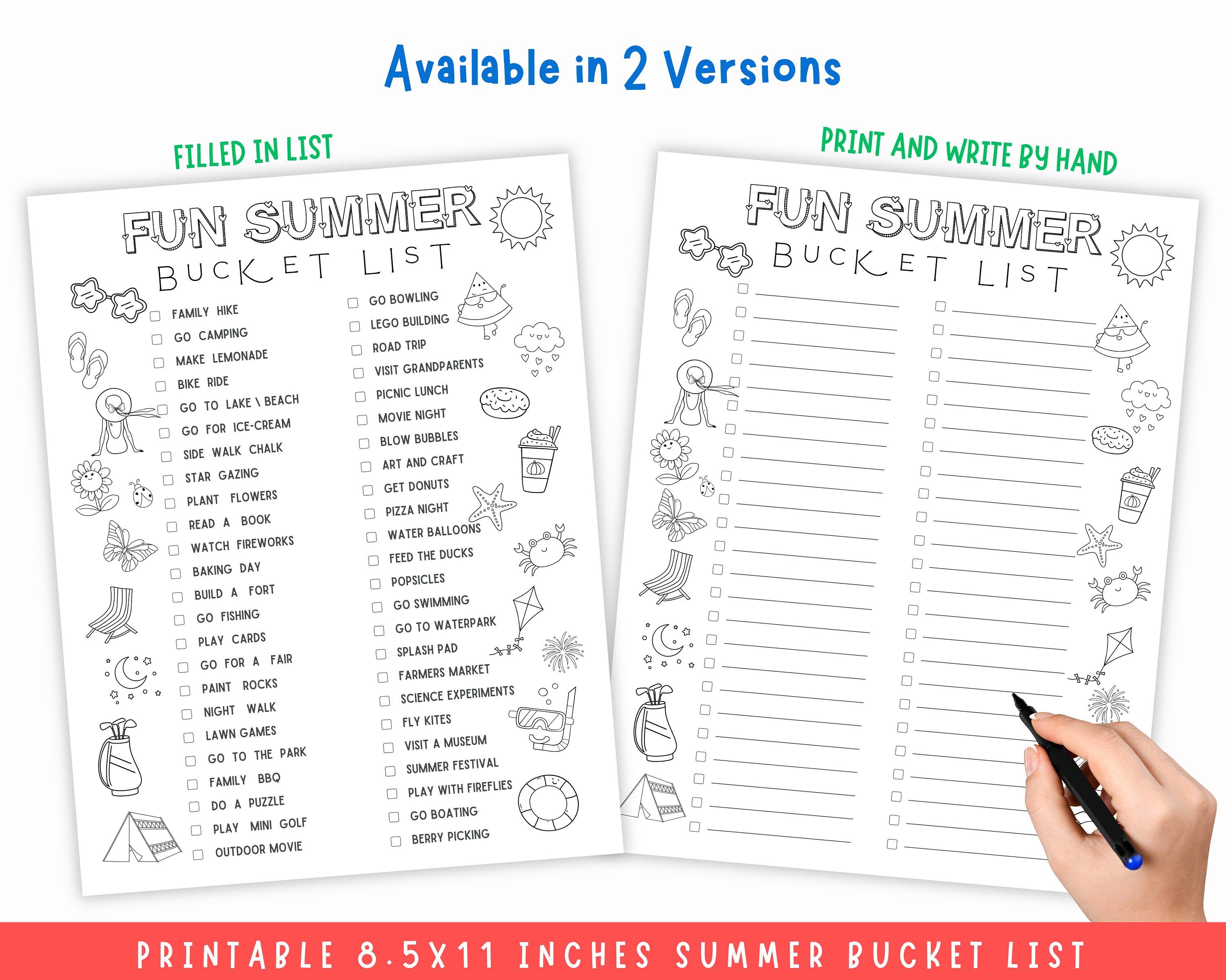 Summer Bucket List Printable, Family Bucket List, Summer Coloring ...