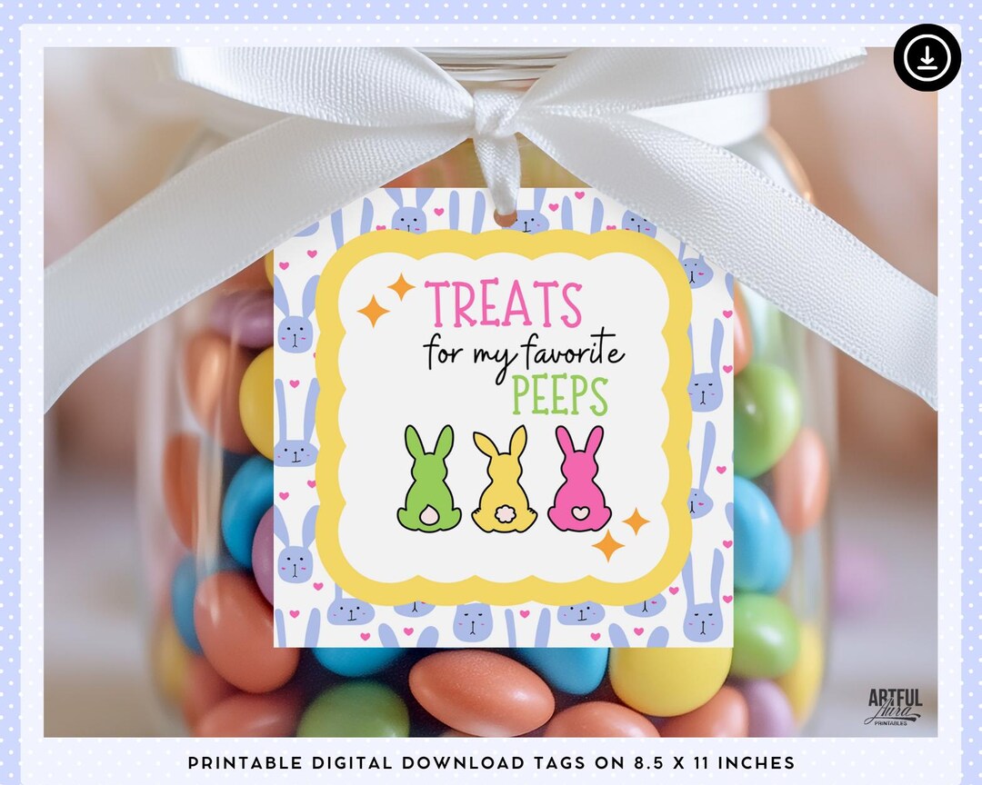 Printable Easter Peeps Treat Tags, Easter Basket Tags, Happy Easter ...