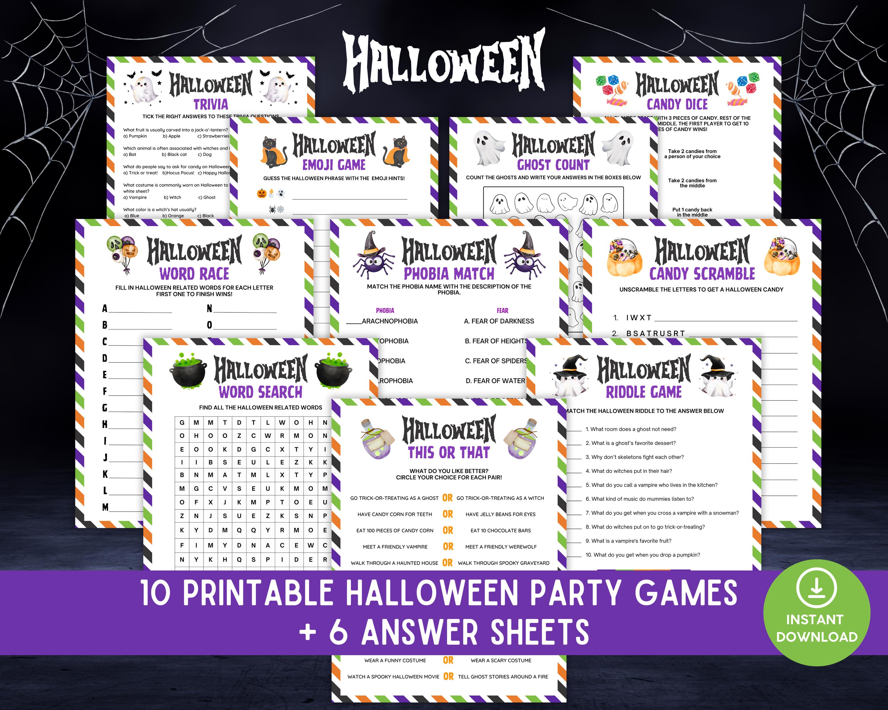 Halloween Printable 10 Game Bundle Halloween Party Games Halloween ...