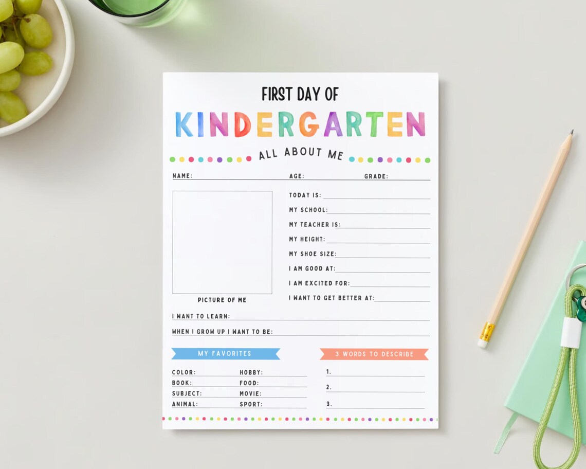 Kindergarten Interview Printable: First & Last Day Keepsake (digital ...