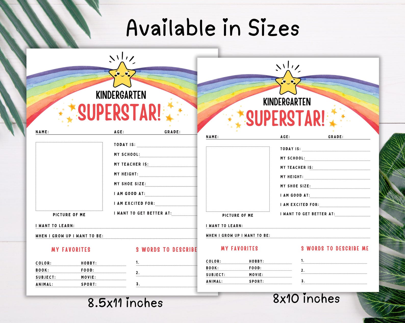 Kindergarten Interview Printable, All About Me Keepsake (digital ...