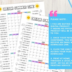 2025 Summer Calendar Bucket List: Kids' Printable Checklist (digital ...