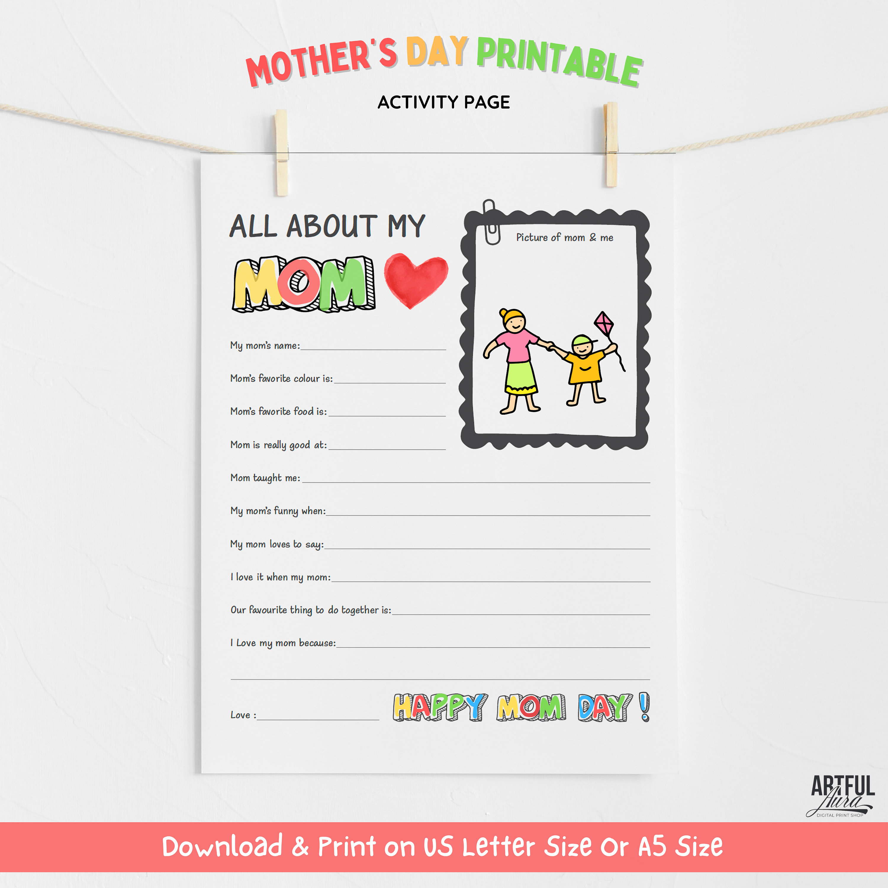 Mothers Day Questionnaire, Mothers Day Gift, Mothers Day Printable ...