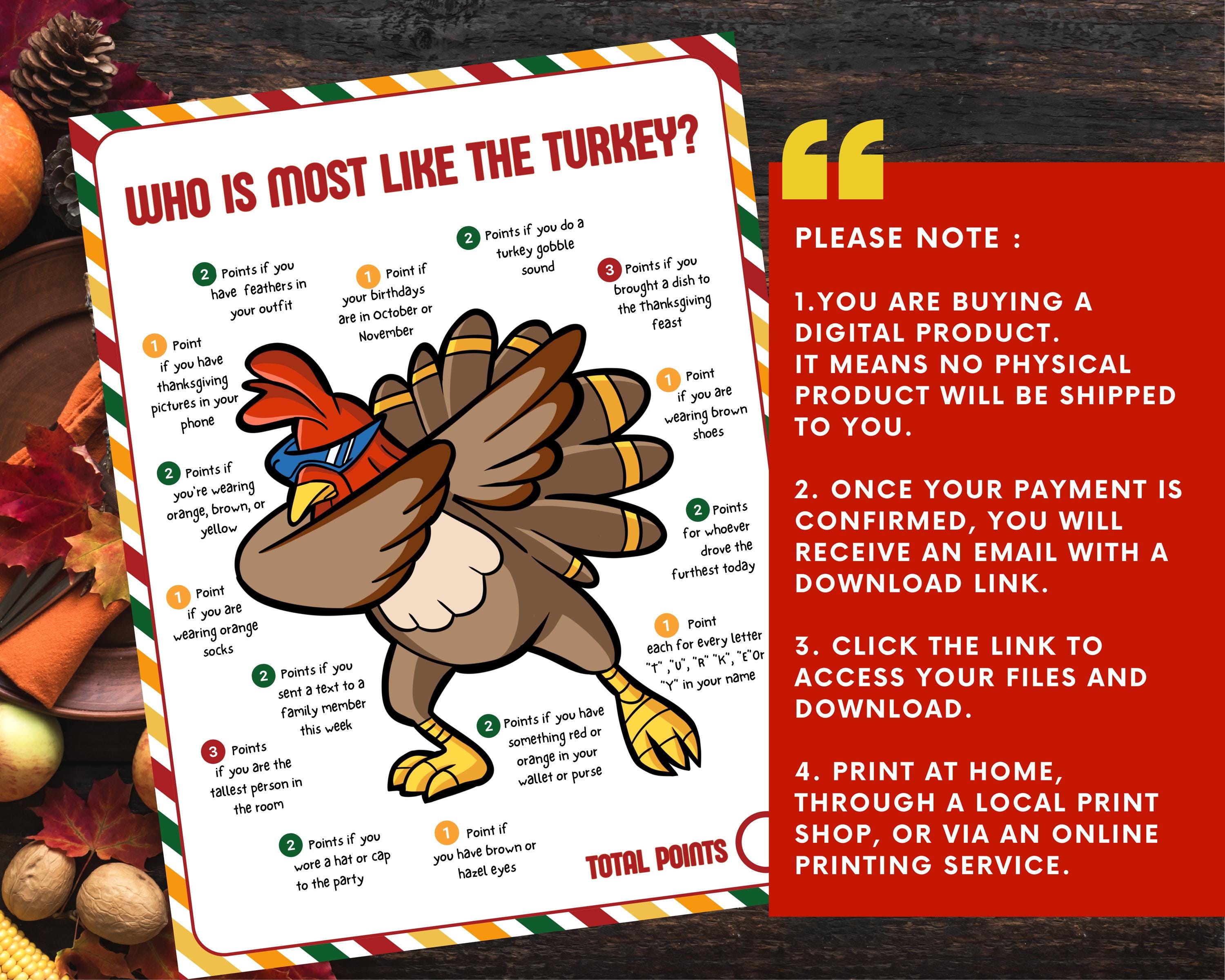 Printable Who is Most Likethe Turkey Game, Family Thanksgiving Game ...