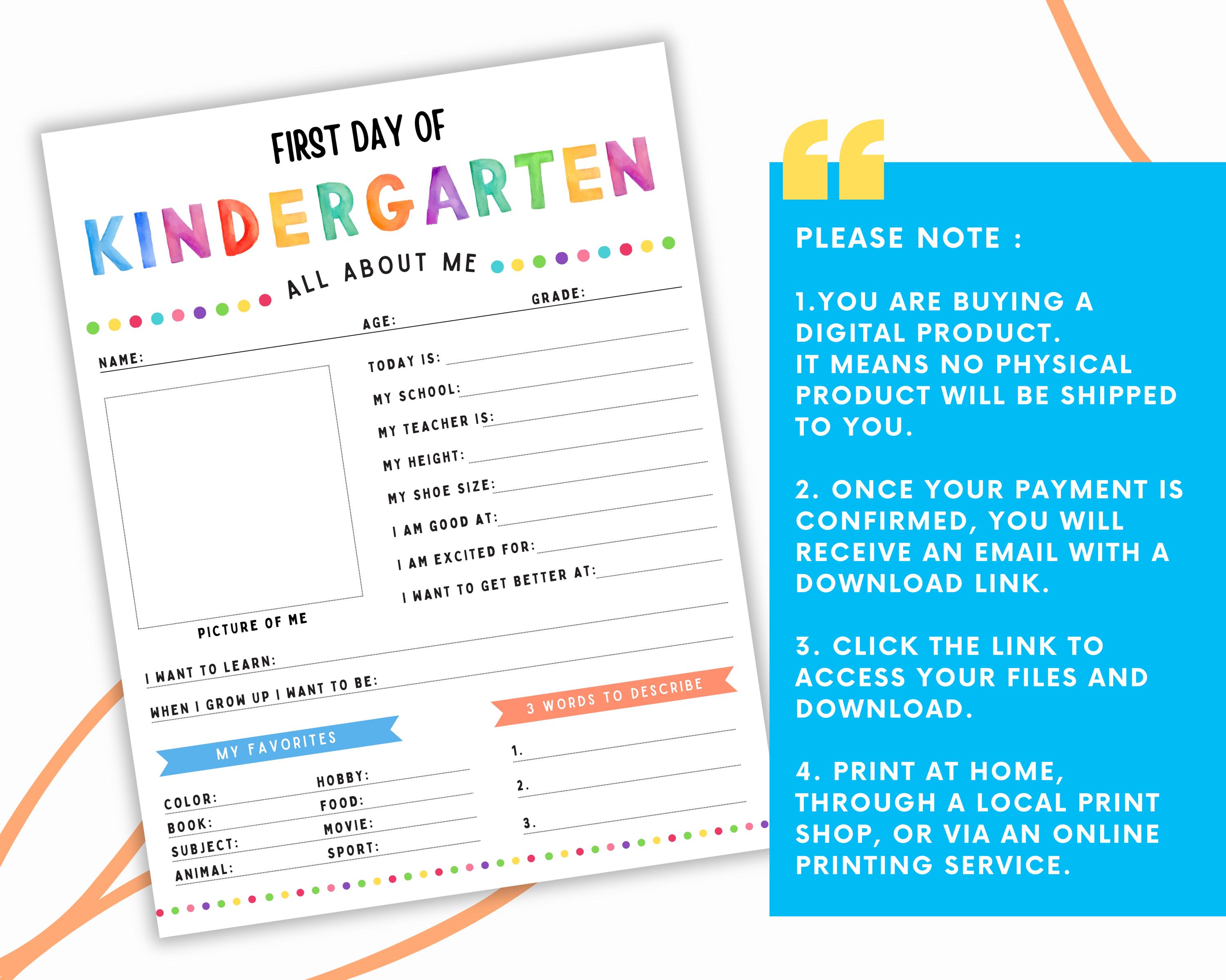 Kindergarten Interview Printable: First & Last Day Keepsake (digital ...