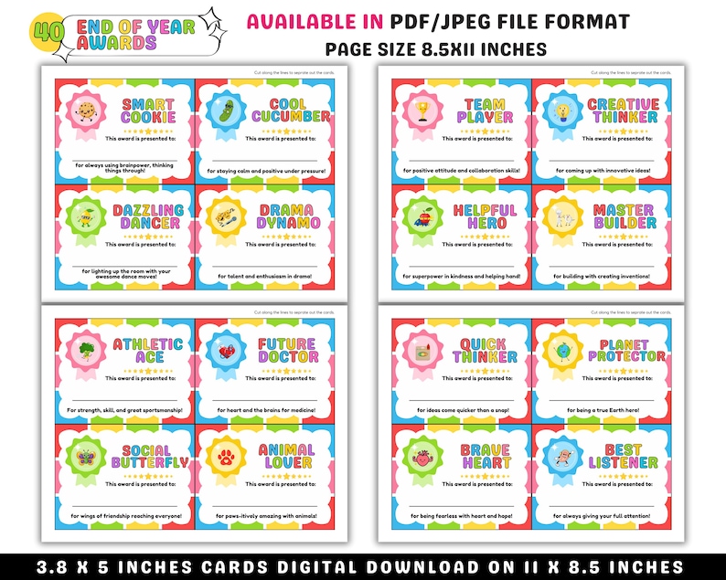 Classroom End of Year Awards, Printable Student Certificates, Printable ...
