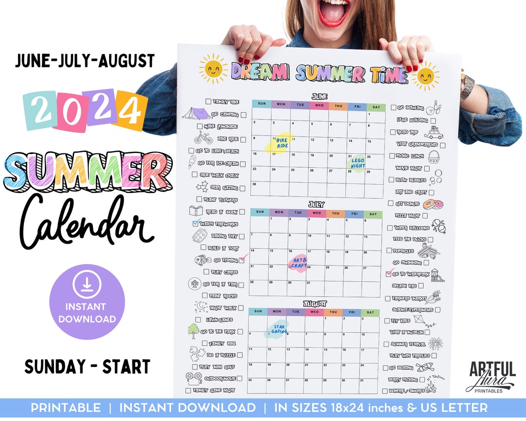 Summer Bucket List Printable, Summer Calendar, Summer Countdown, Summer ...