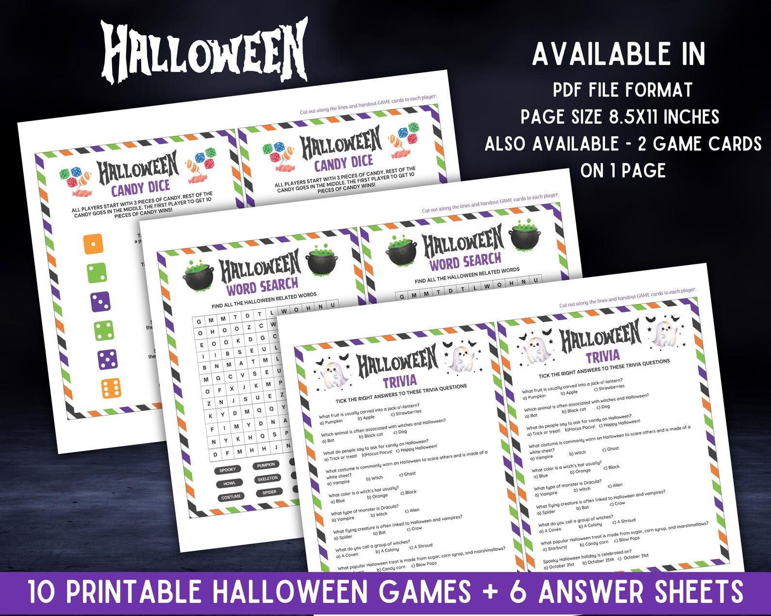 Halloween Printable 10 Game Bundle Halloween Party Games Halloween ...