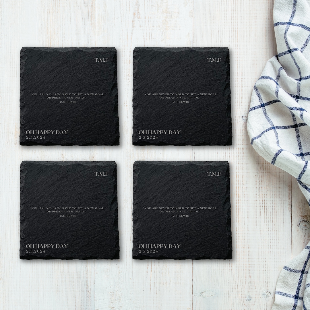 CUSTOM Engraved Stone Coasters Personalized Retirement Date Monogram or ...