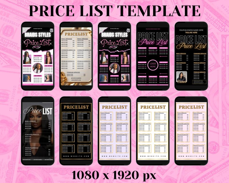 10 Price List Template,editable Price List Template Canva,beauty Salon ...