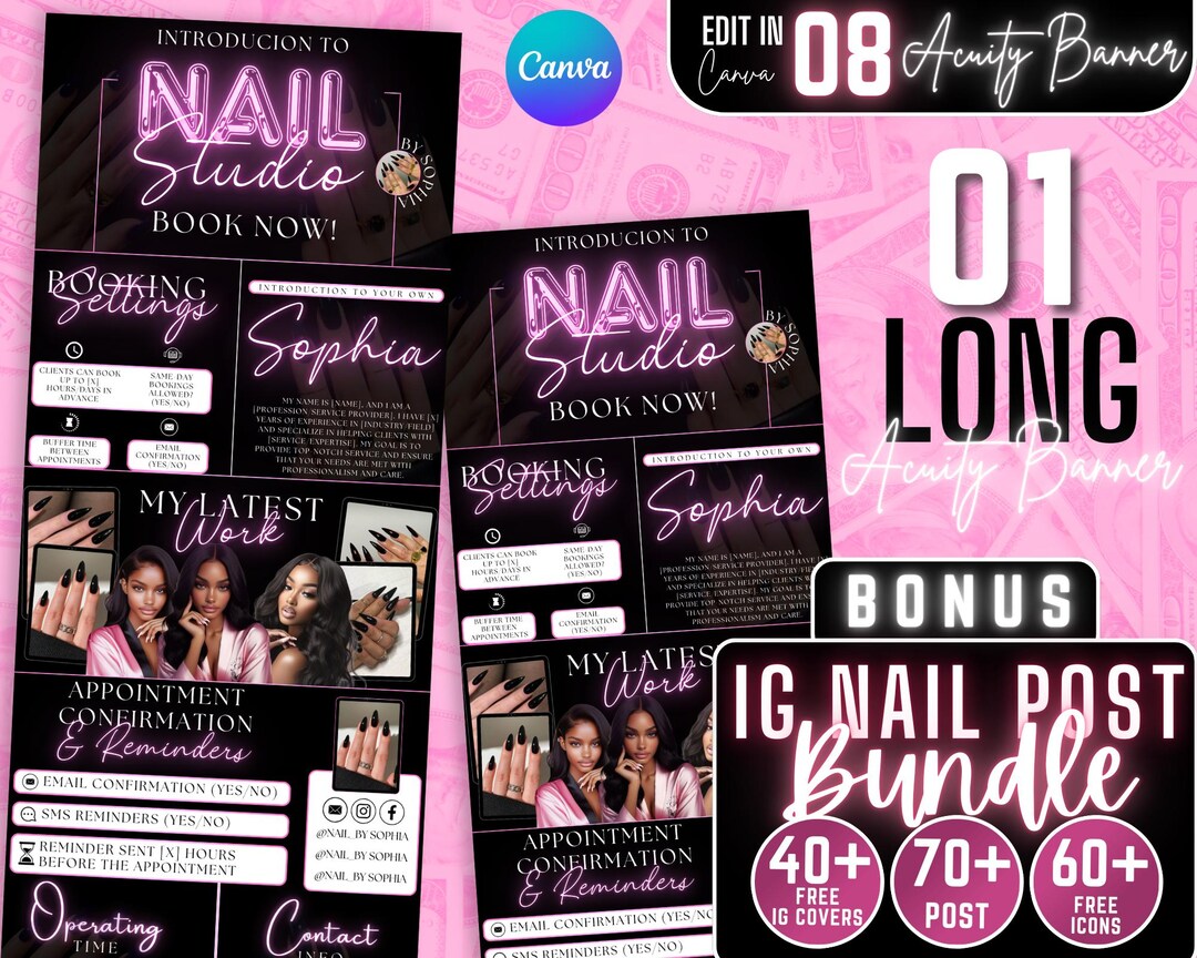 DIY Acuity Site | Editable Nail Tech Booking, Pink Booking Site for ...