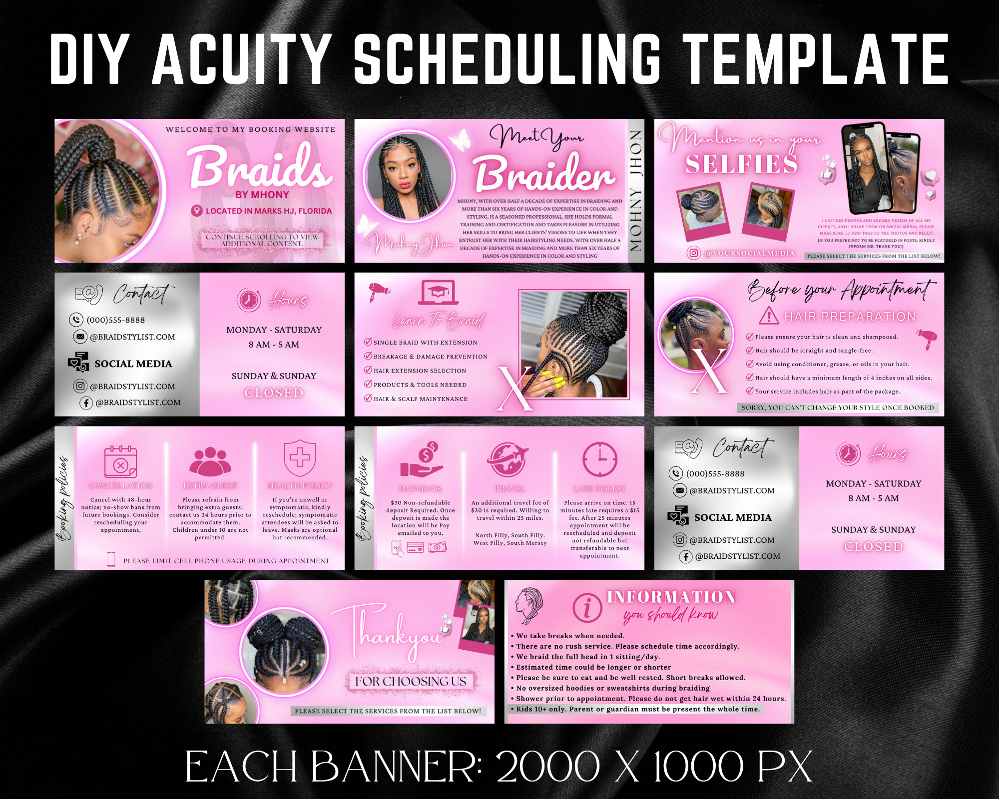 11 Braids Stylist Acuity Scheduling Template Braid Stylist Branding ...