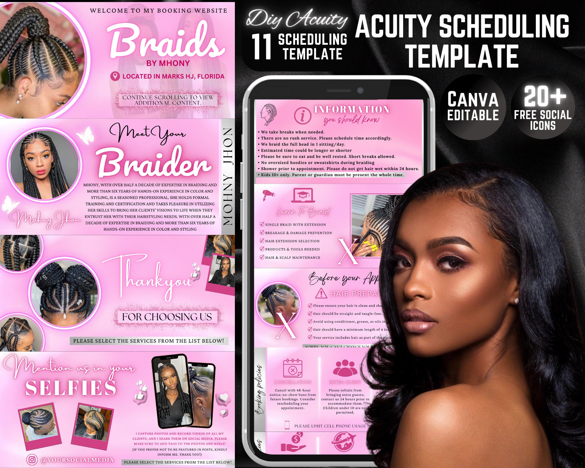 11 Braids Stylist Acuity Scheduling Template Braid Stylist Branding ...