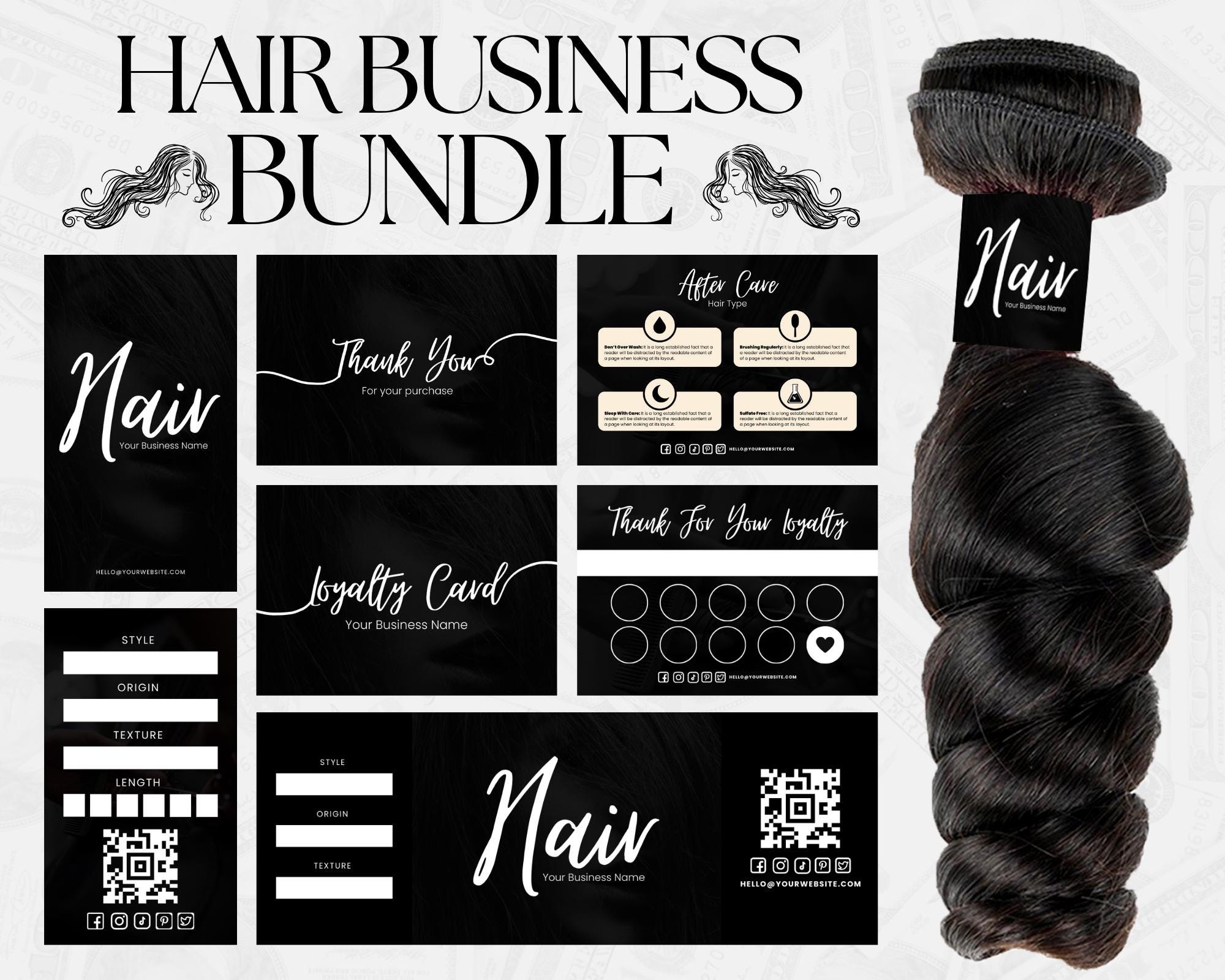 DIY Hair Bundle Tag Template, Thank You Card,hair Extension ,wig, Air ...