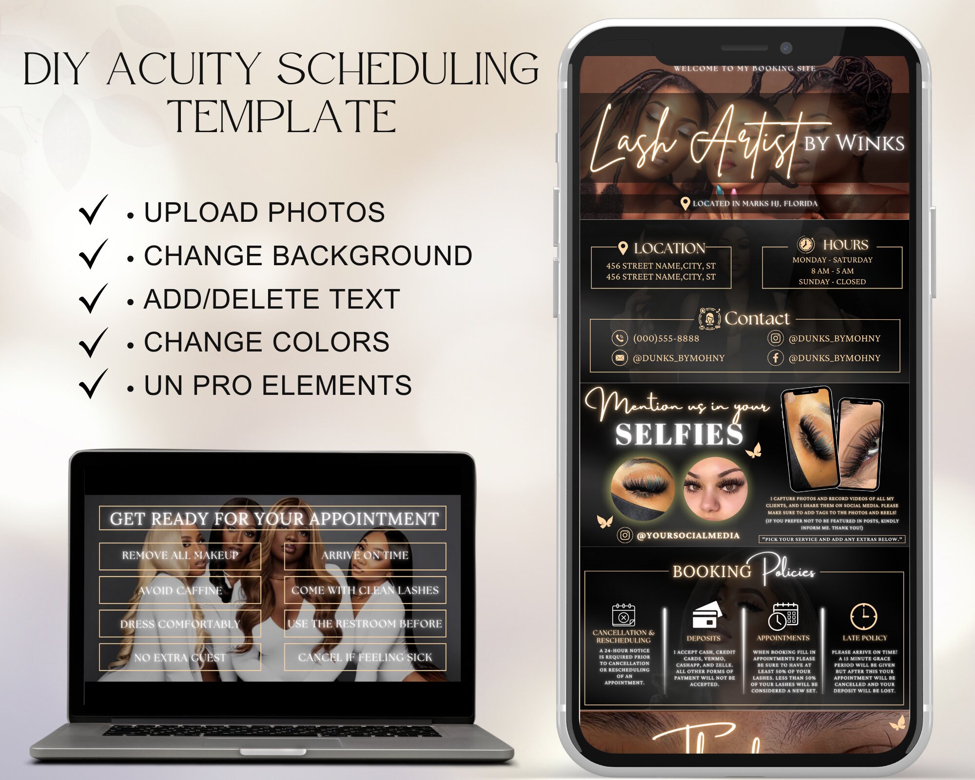 07 Editable Acuity Template, DIY Acuity Scheduling Site, Lash Tech ...
