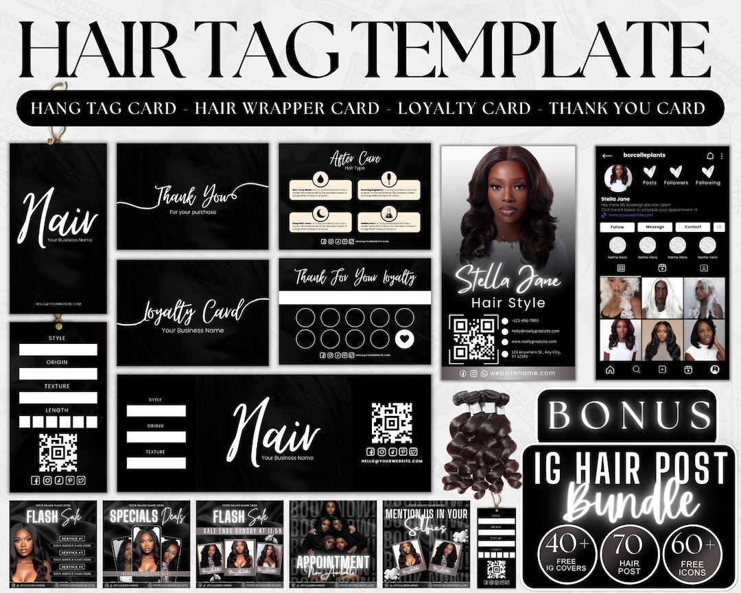 DIY Hair Bundle Tag Template, Thank You Card,hair Extension ,wig, Air ...