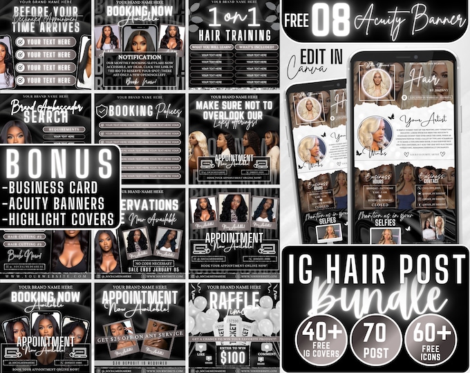 Hair Stylist Instagram Post Templates, Hair Book Now Flyer, Pink Hair ...