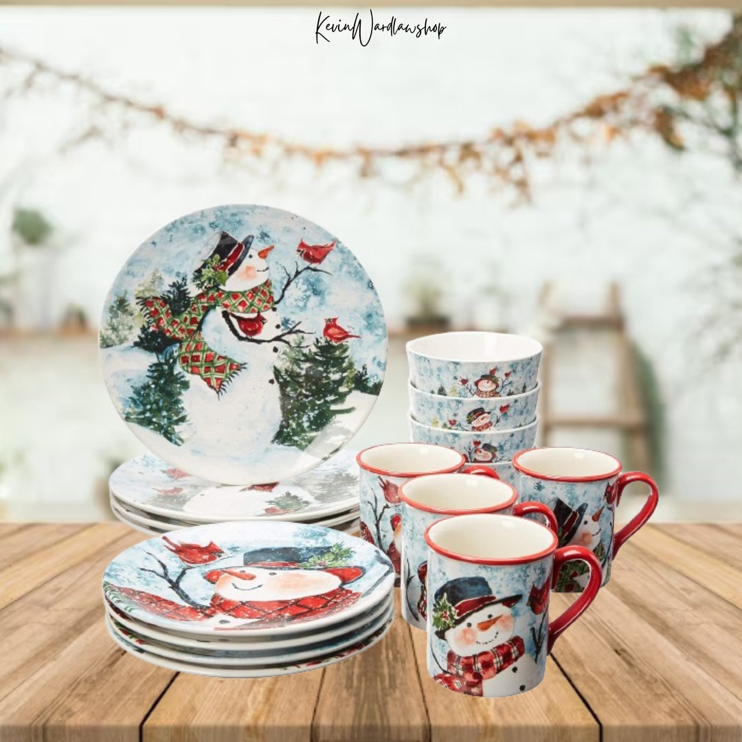 16-piece Watercolor Snowman Dinnerware Set Suitable for 4 - Etsy