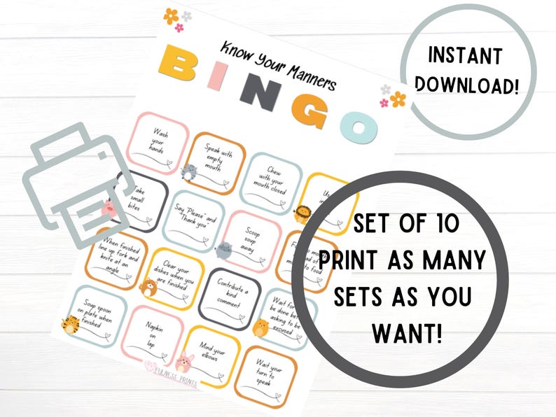 Manners Bingo for Kids, Children's Bingo, Girl Scouts Bingo Lesson ...