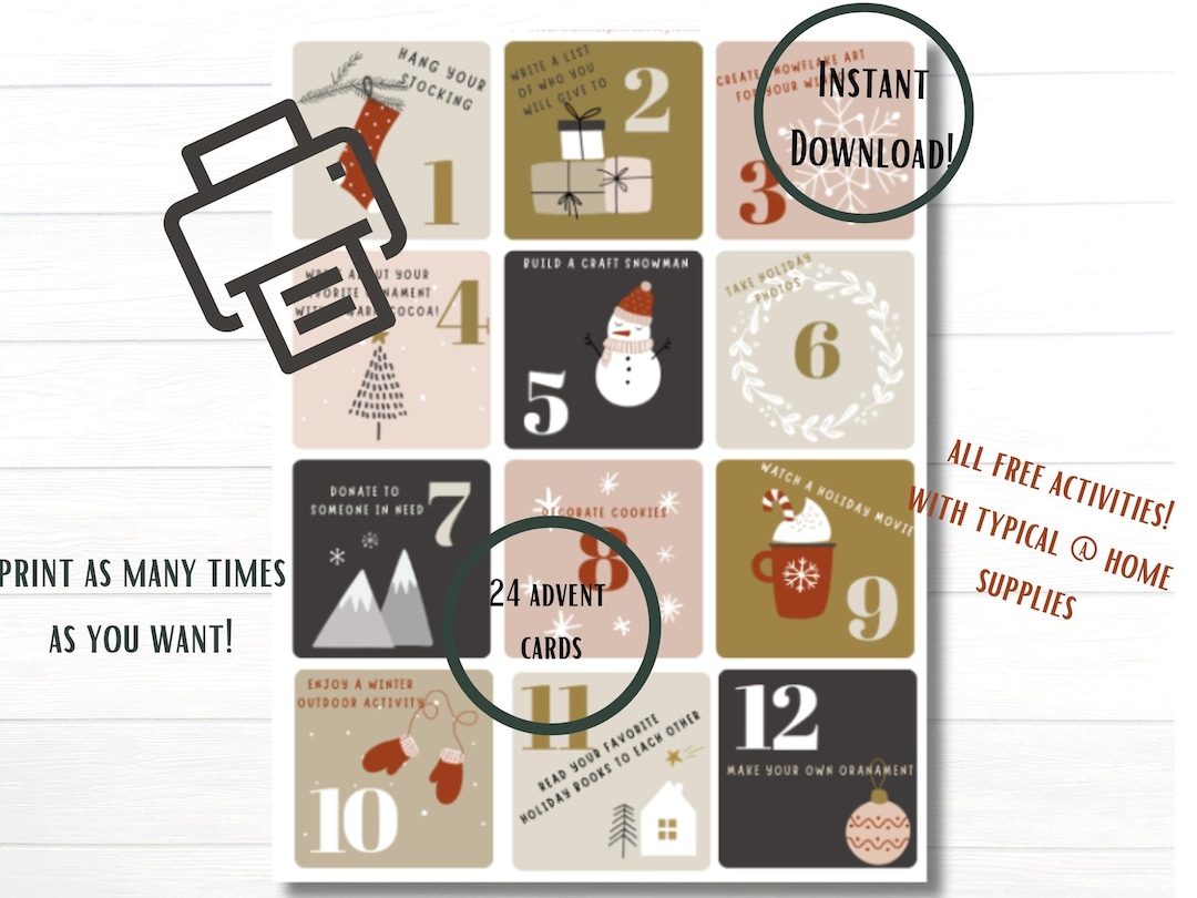 Christmas Advent Calendar Activity Cards Printable, Advent Activity ...