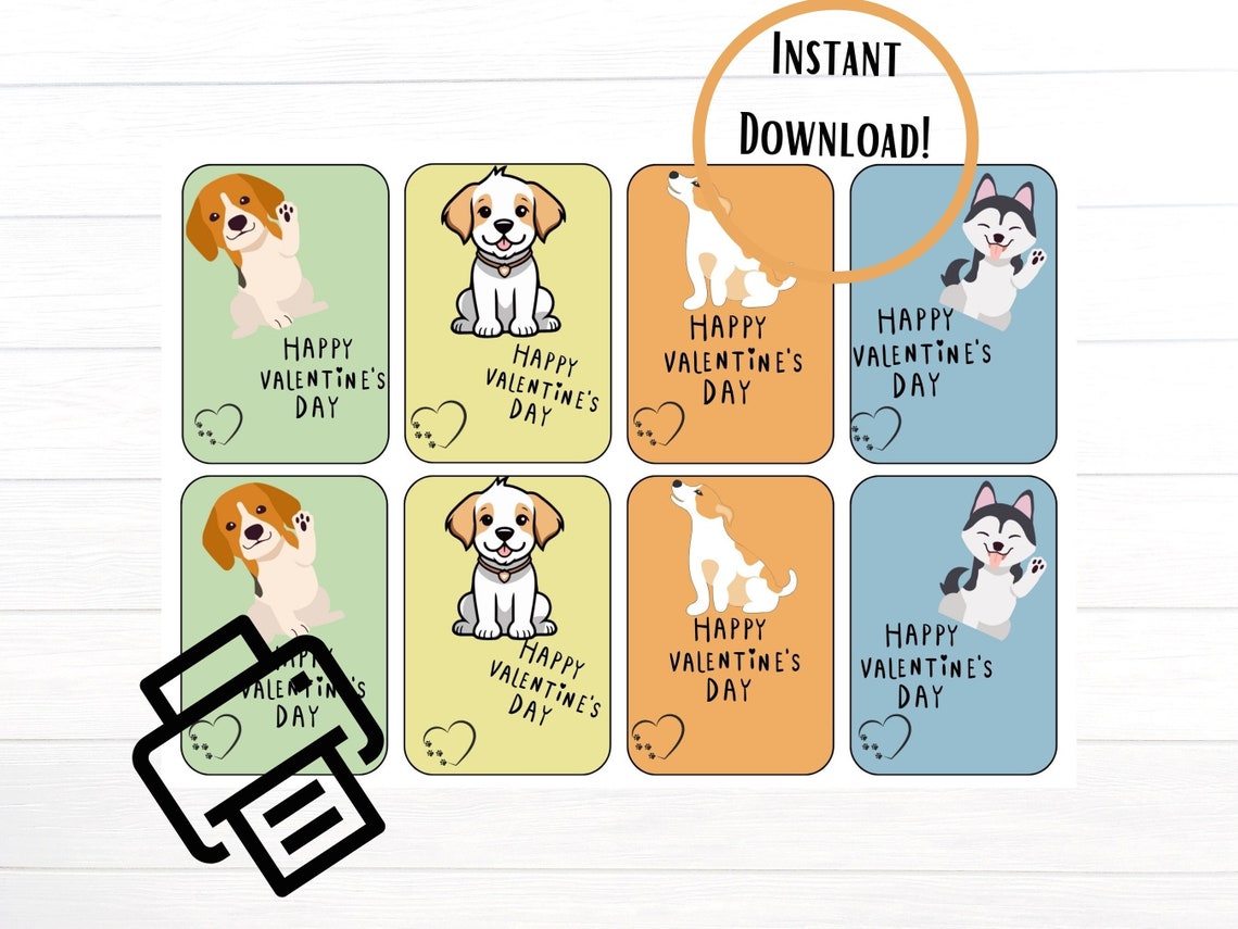 Dog Valentines, Puppy Valentines, Printable Valentines, Instant ...