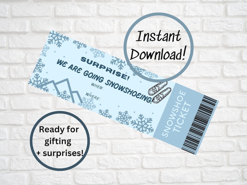 Printable Snowshoe Ticket I Snowshoe Printable Gift I Snowshoe Voucher ...